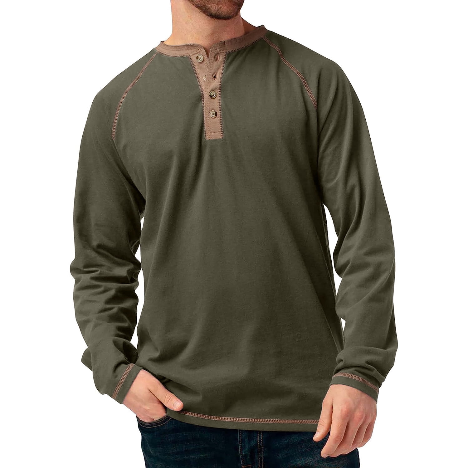 Htwon Henley Shirts for Men Long Sleeve Basic Round Neck Mens Henley ...