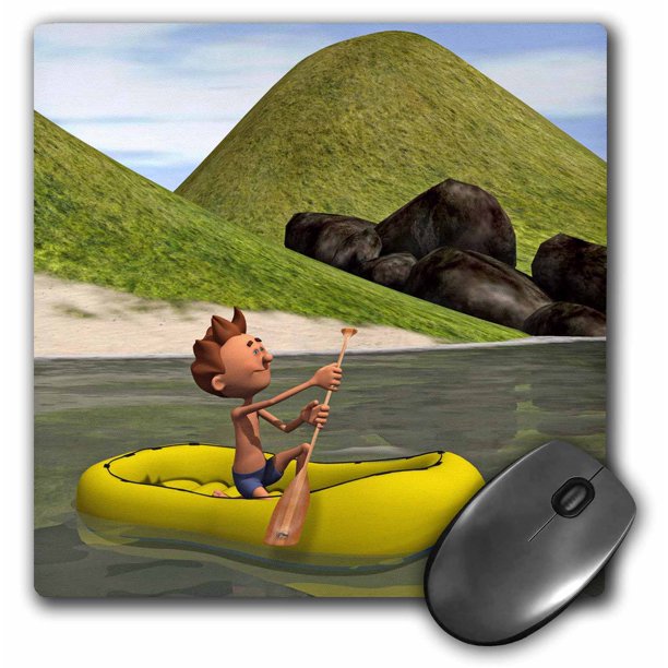3drose Cartoon Man On Ocean Rowing Inflatable Raft Mouse Pad 8 By 8 Inches