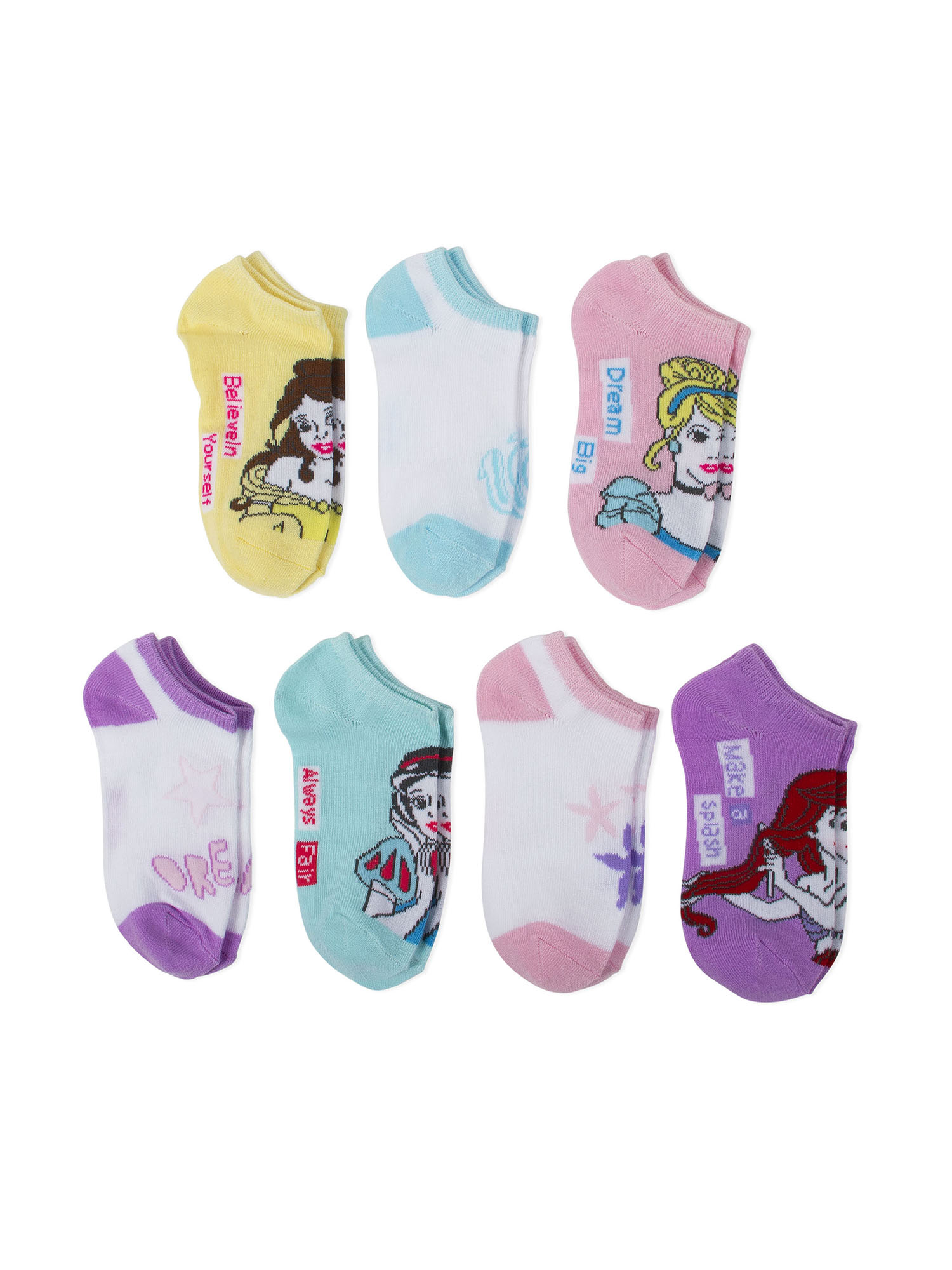 Disney Princess - Disney Princess Girls Socks, 5 + 2 Bonus Pack No Show ...