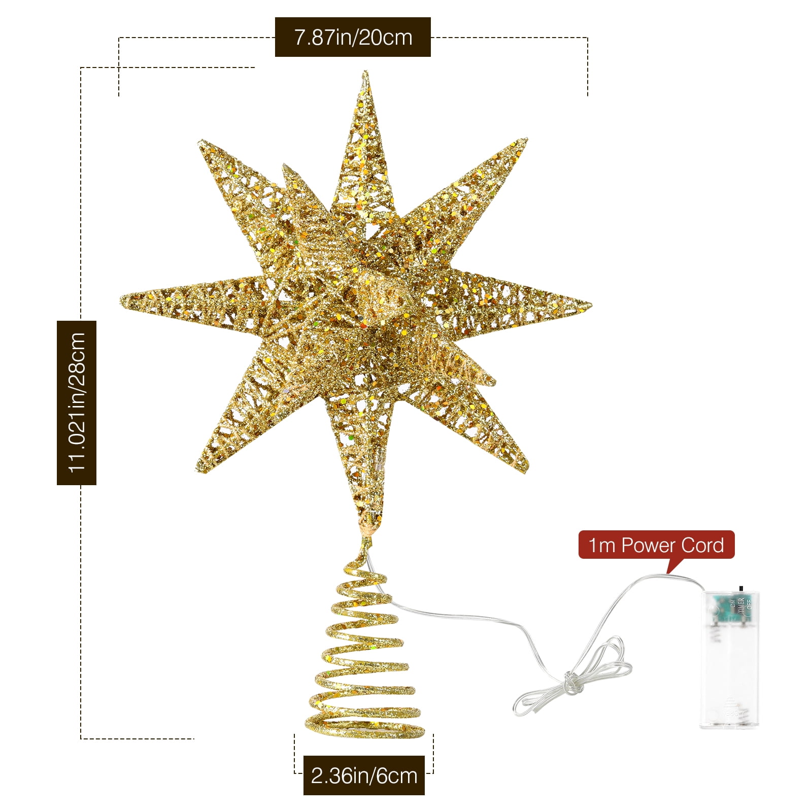 Buy Lewondr Christmas Tree Topper,Battery Powered 3D Geometric Star ...