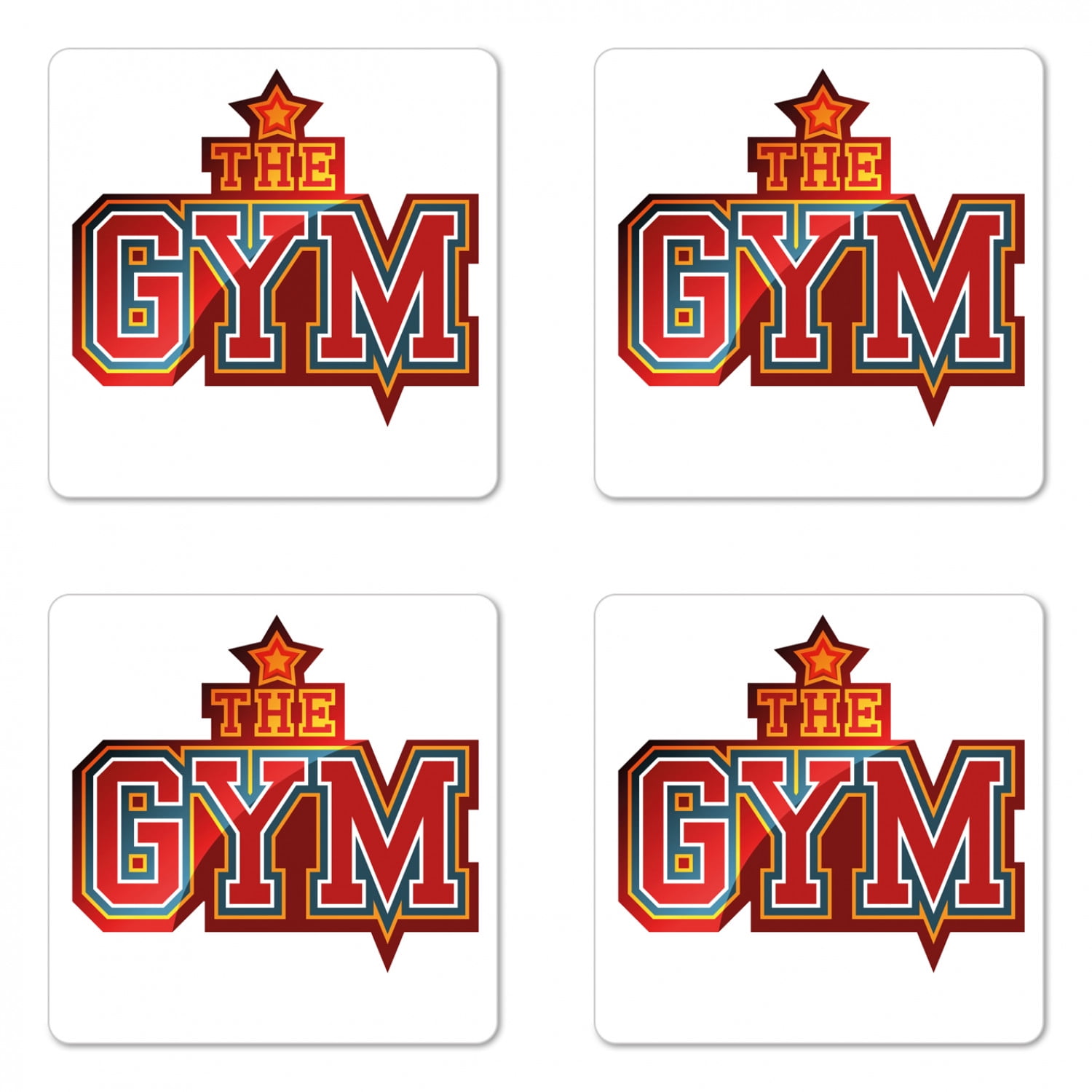Fitness Coaster Set of 4, Vibrant the Gym Sign with Star Workout ...