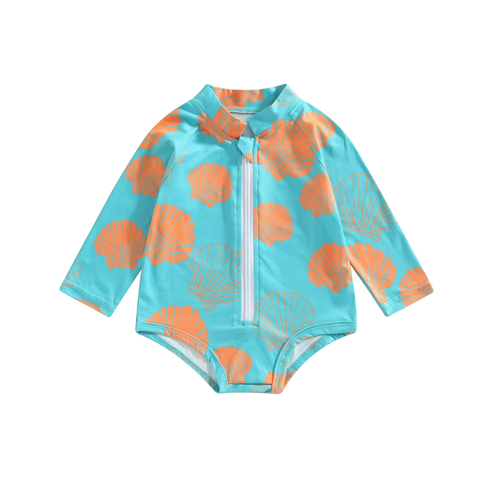 Kids Girls Rash Guard Swimsuit Romper Shell/Leaves Print Zipper Long Sleeve Sun Protection ...