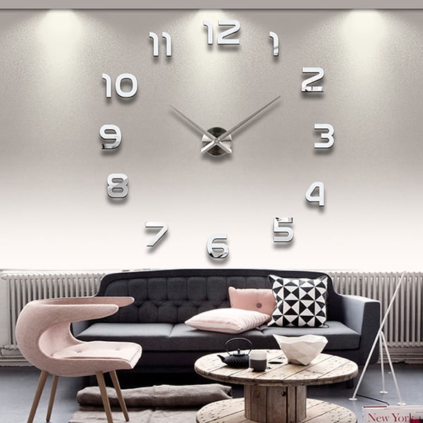 DIY Large Number Wall Clock 3D Mirror Sticker Modern Home Office Decor ...