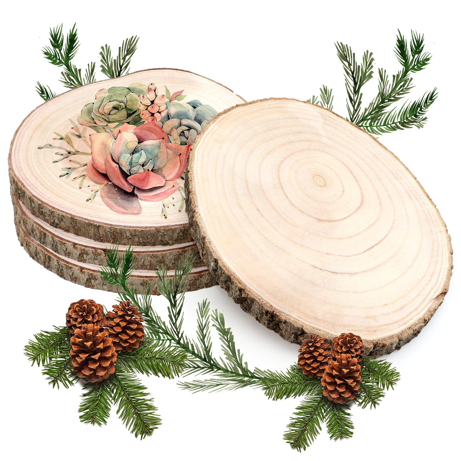 VEGCOO Large Wood Slices 4 Pcs 11-13 Inches Unfinished Wood Rounds ...