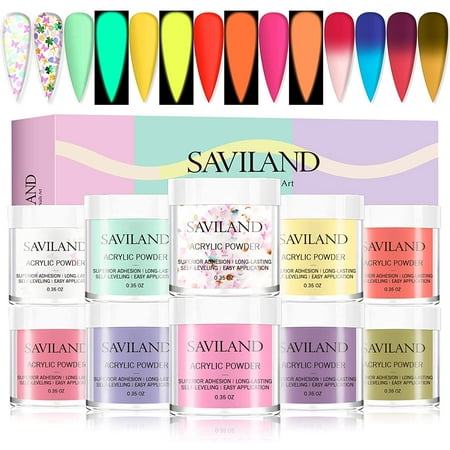 Acrylic Powder Set - 10 Color Acrylic Nail Powder Set with Glow in the ...