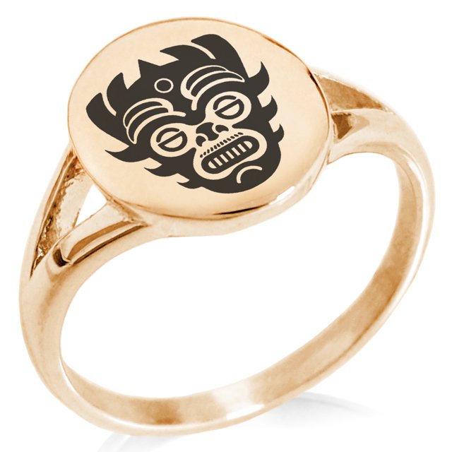 Stainless Steel Aztec Warrior Mask Rune Minimalist Oval Top Polished ...