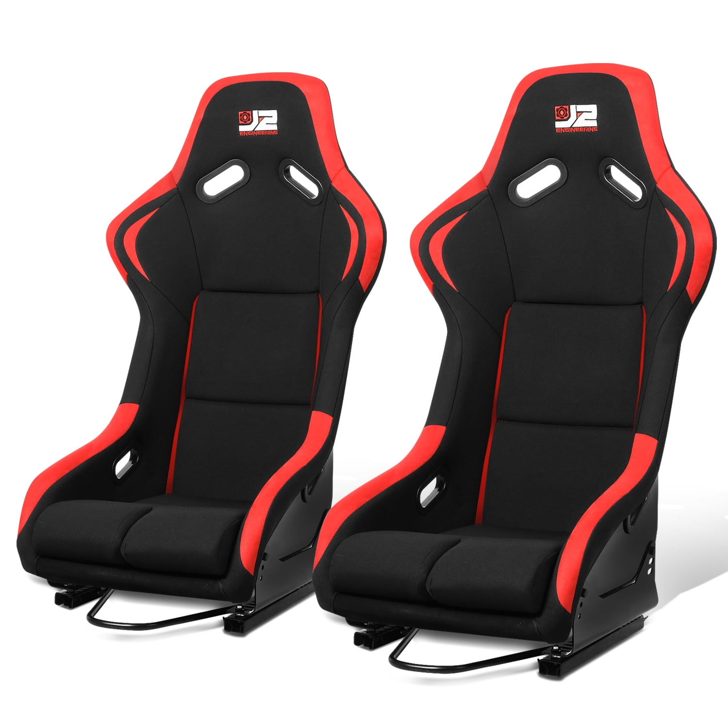 J2 Engineering Pair Universal Bucket Racing Seats Black Red Fiberglass ...