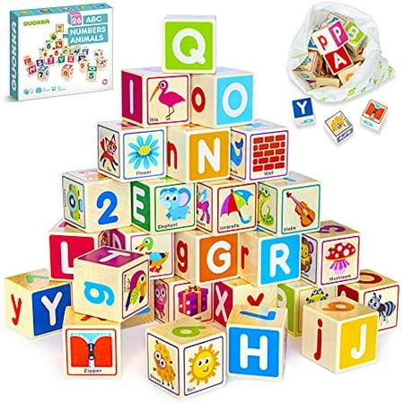 Wooden Blocks Puzzles for Toddlers 1-3 - 26 ABC Learning Blocks for ...