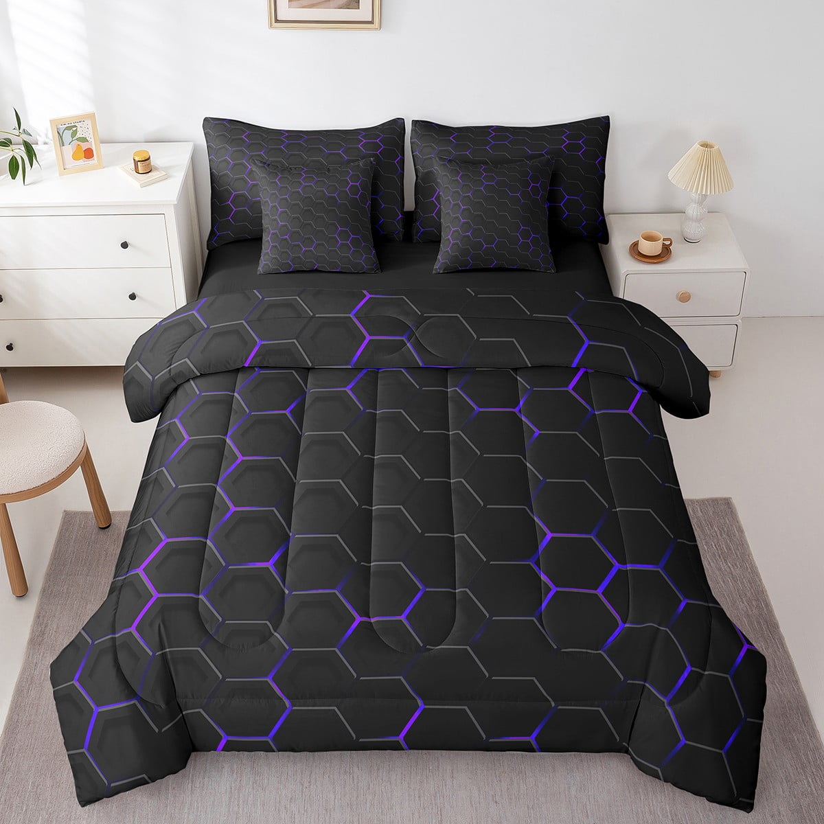 Click here for Yst 7 Piece Blue Purple Honeycomb Print Comforter... prices