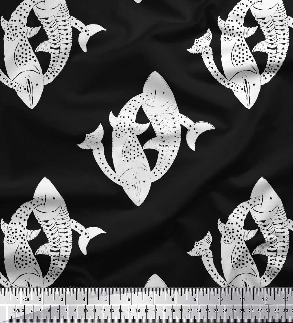 Soimoi Satin Silk Fabric Fish Block Fabric Prints by Yard 42 Inch Wide ...