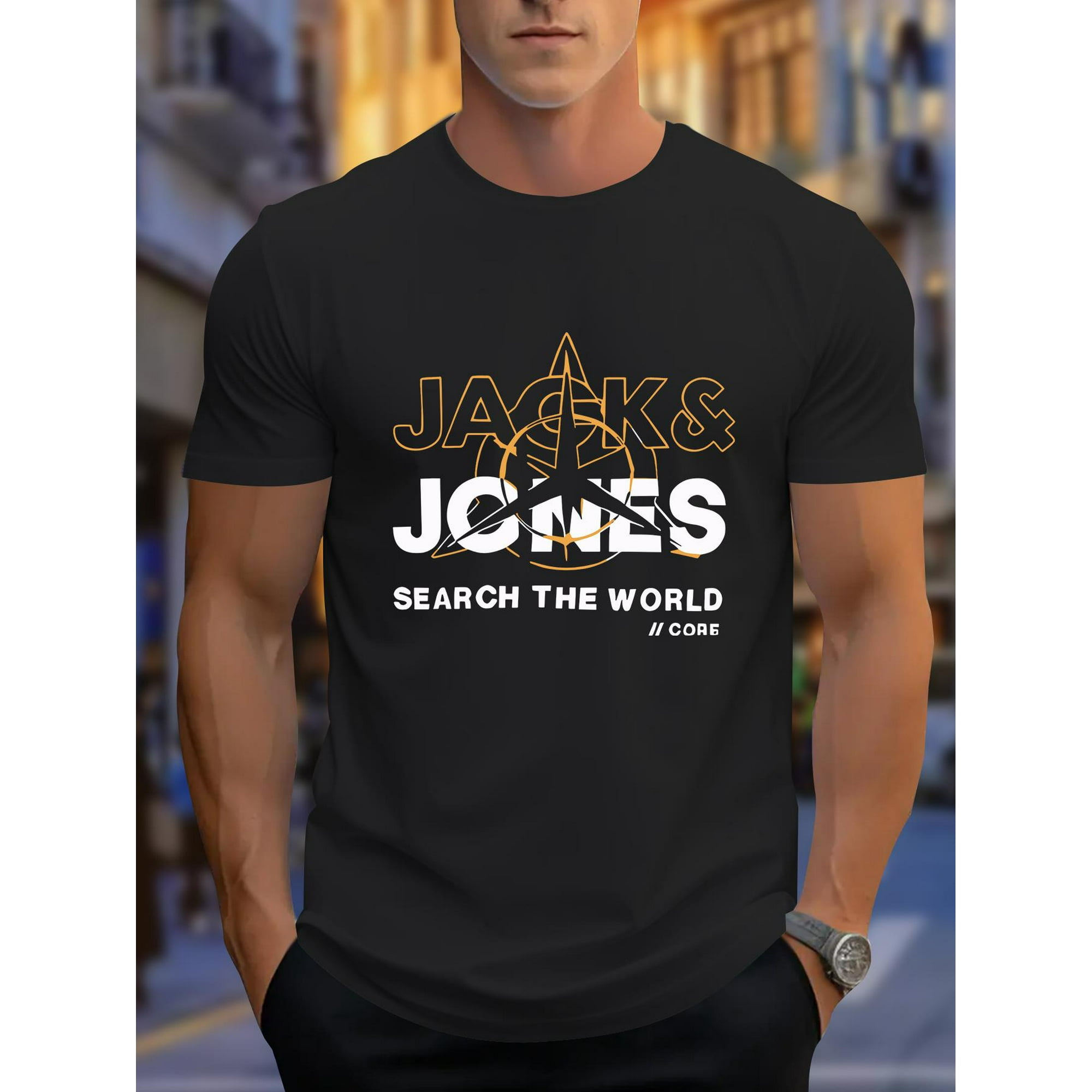 Generic Mens Casual Crew Neck T-Shirt  Geometric-Pattern Print  Short Sleeve  Regular Fit  Polyester 100  Slight Stretch  Summer Top For Weekend Cas