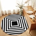 Black Concentric Squares 4' Round Rug for Cozy Reading Nook Home Office ...