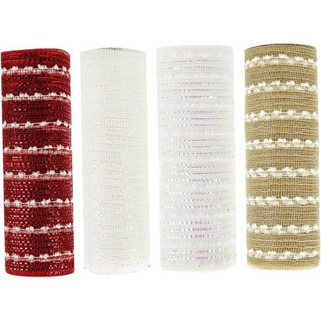 4 Colors 10 inch x 30 feet(10 Yards)-Metallic Deco Poly Mesh Rion for ...