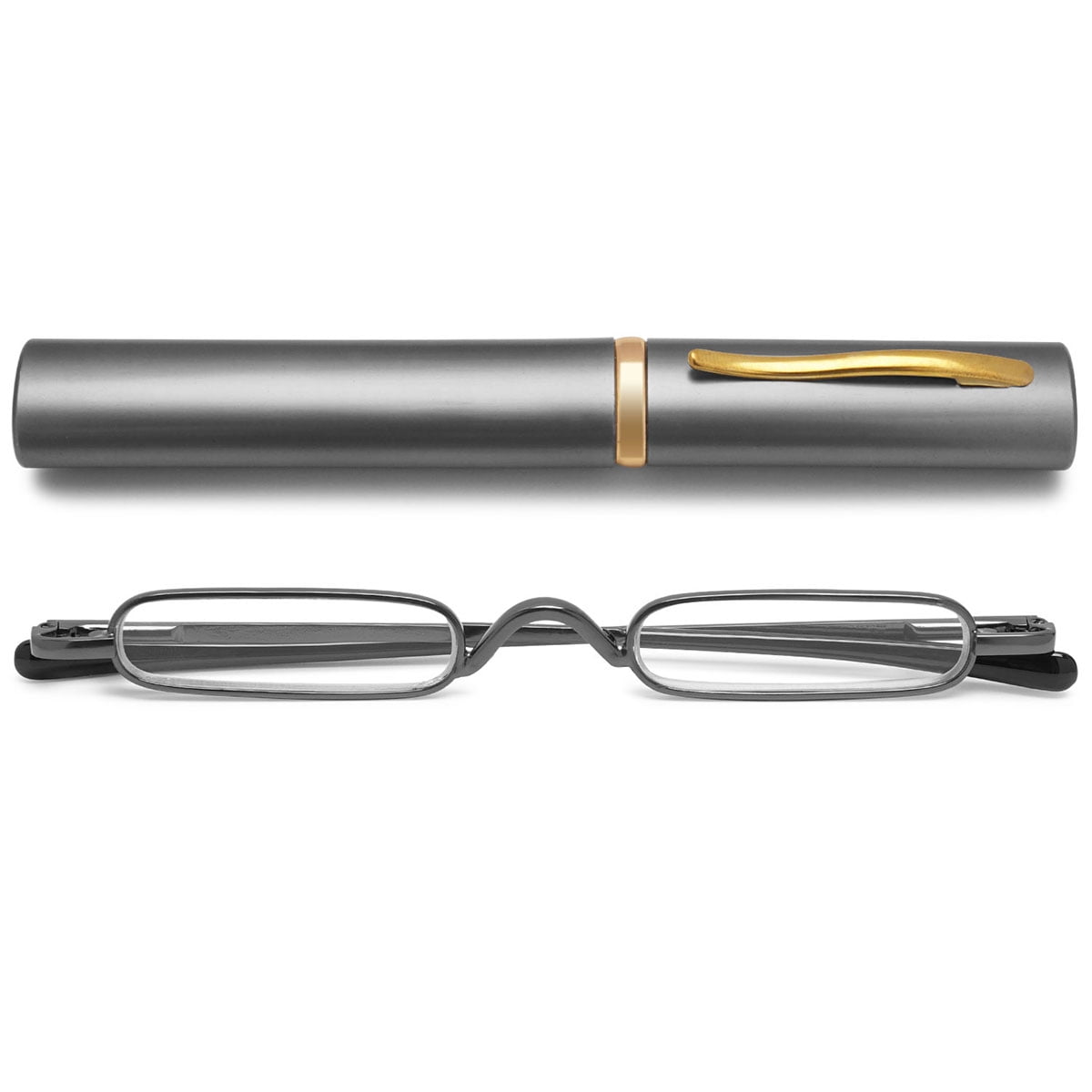 Magimodac Pocket Reading Glasses Compact Men Women Metal Eyeglasses Eyewear With Case Gray 2