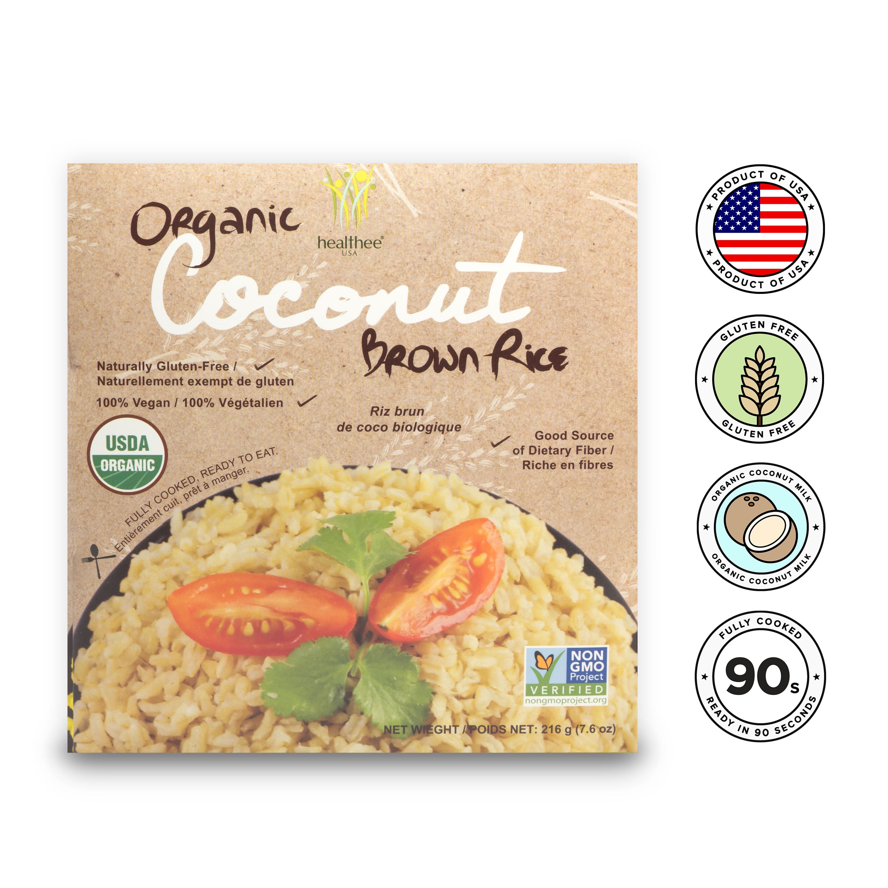 HEALTHEE Organic Coconut Brown Rice - 12 bowls x 216 grams (7.6 oz ...