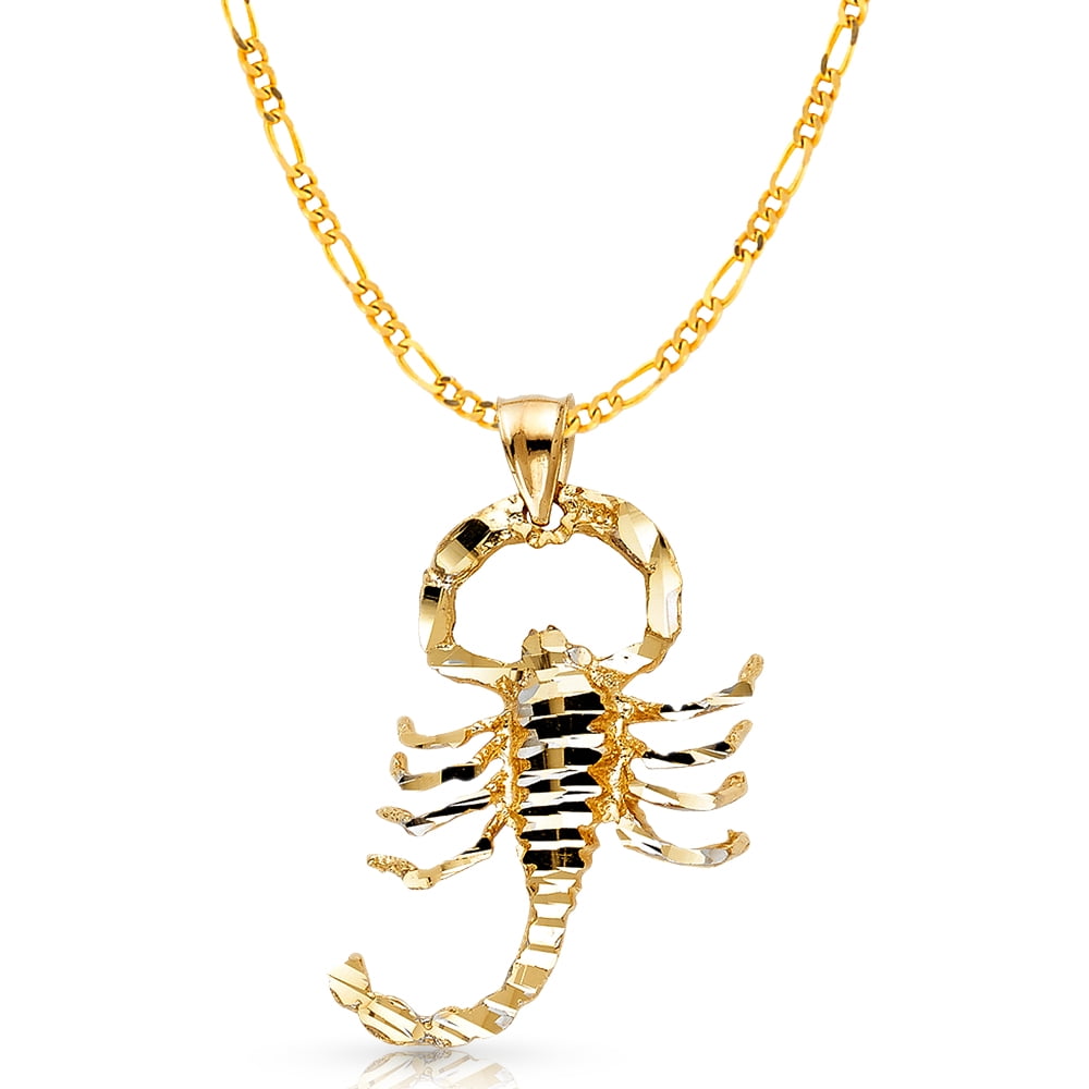 Ioka-14K Yellow Gold Scorpion Charm Pendant with 3.1mm Figaro 3+1 Chain ...