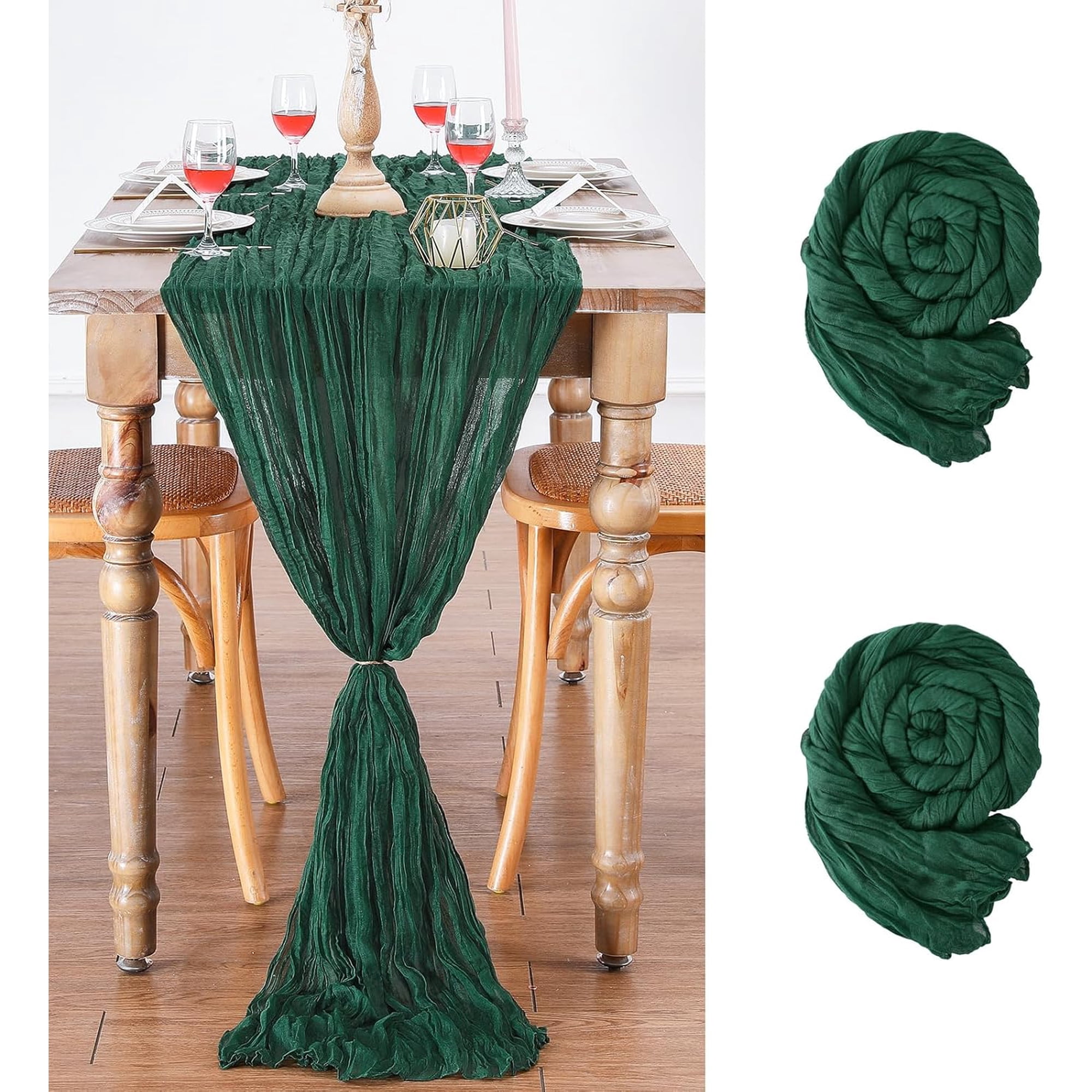 Click here for Unbranded 2 Pcs Emerald Green Cheesecloth Table Ru... prices