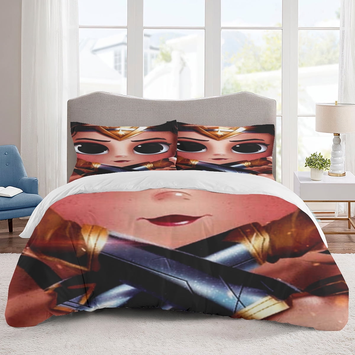 Wonder Woman Bedding Sets Cartoon Duvet Cover Lightweight 3 Piece Bet ...