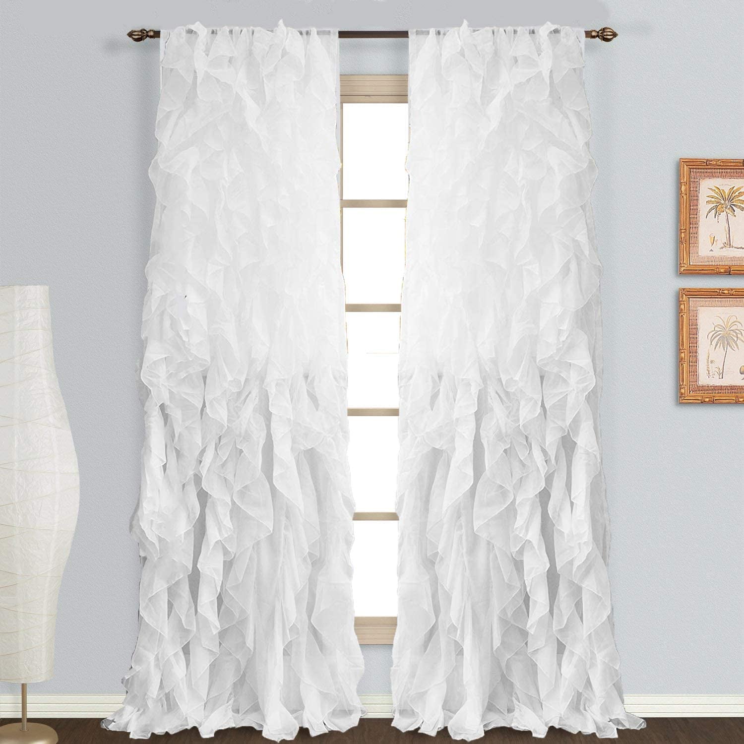 Shabby Chic Sheer Rod Pocket Cascade Waterfall Curtain Panel, (1 Pair ...