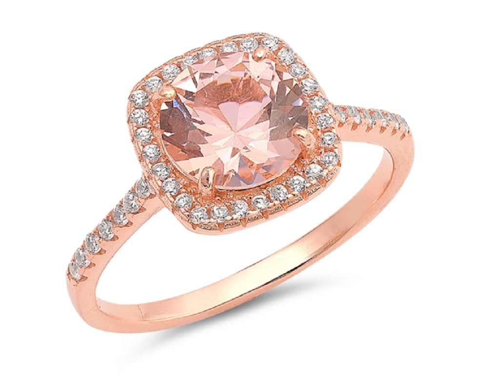 Round Pink Simulated Morganite Cubic Zirconia Mystere Ring Rose Gold ...
