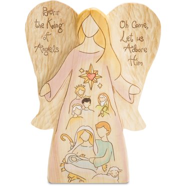 Pavilion - 7" Wooden Carved Angel Figurine "A Mother's Love is forever ...
