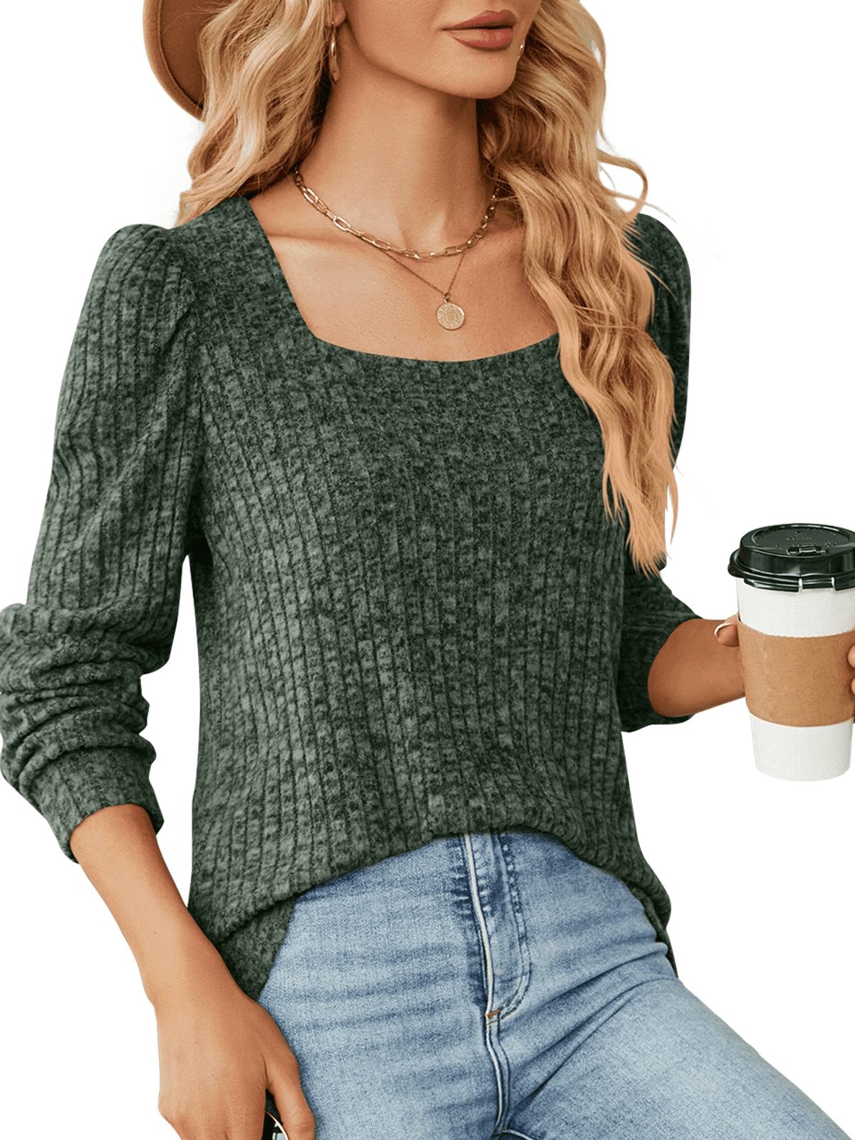 SIEANE Women’s Square Neck Sweaters Pullover Solid Color Loose Long ...