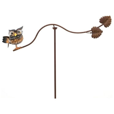 Large Kinetic Metal Brown Owl, Wind Spinner Garden Art & Yard Stake ...
