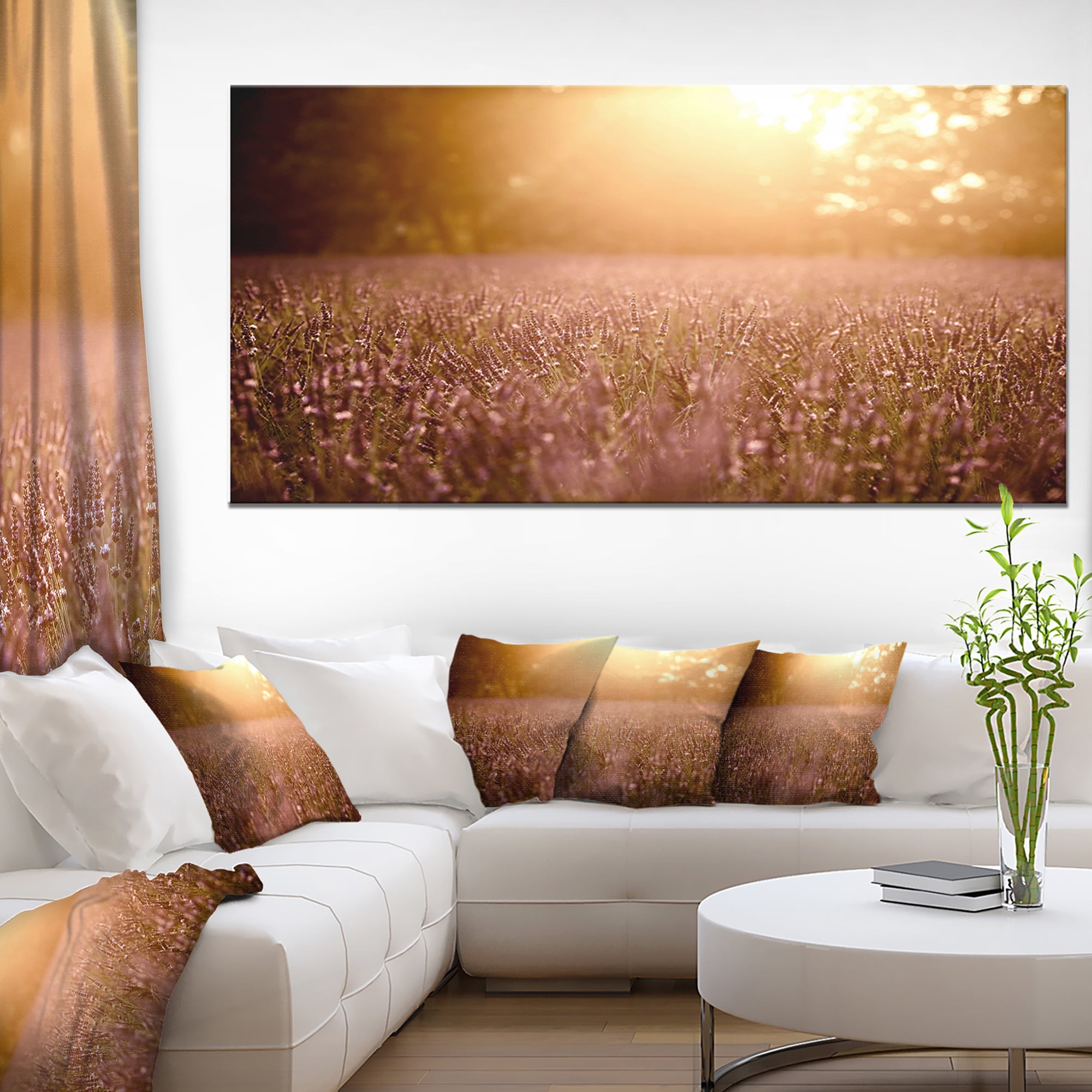 Click here for Designart Brown Tinged Lavender Field Sunset - Flo... prices
