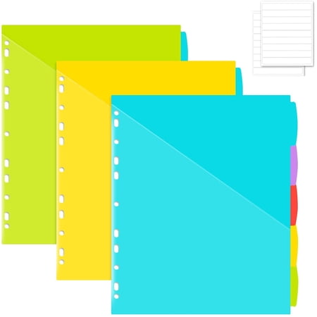 5-Tab Plastic Binder Dividers with Front Pockets, 3 Sets Multicolor ...