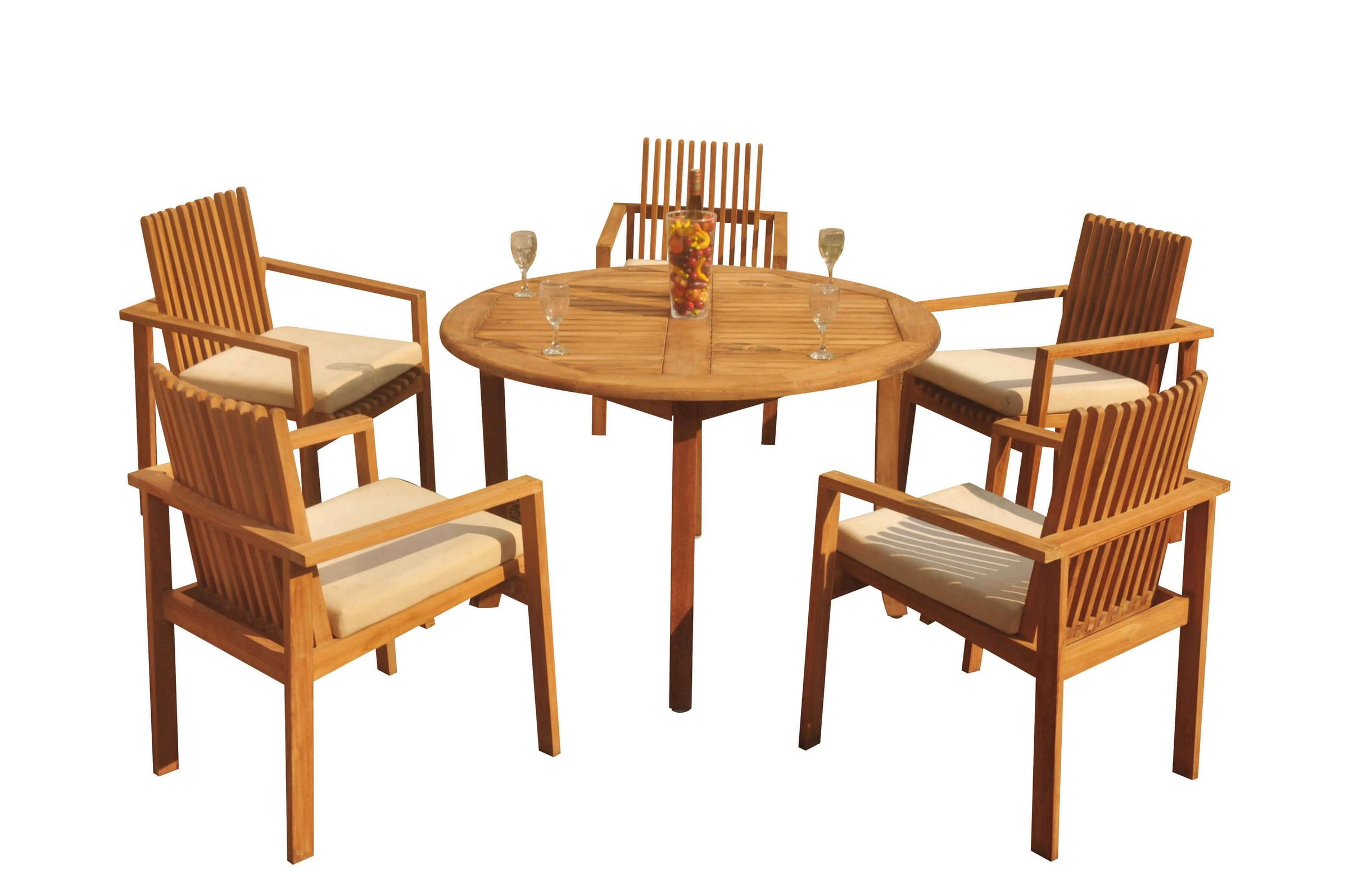 Grade-A Teak Dining Set: 5 Seater 6 Pc: 48" Round Table And 5 Clipper ...