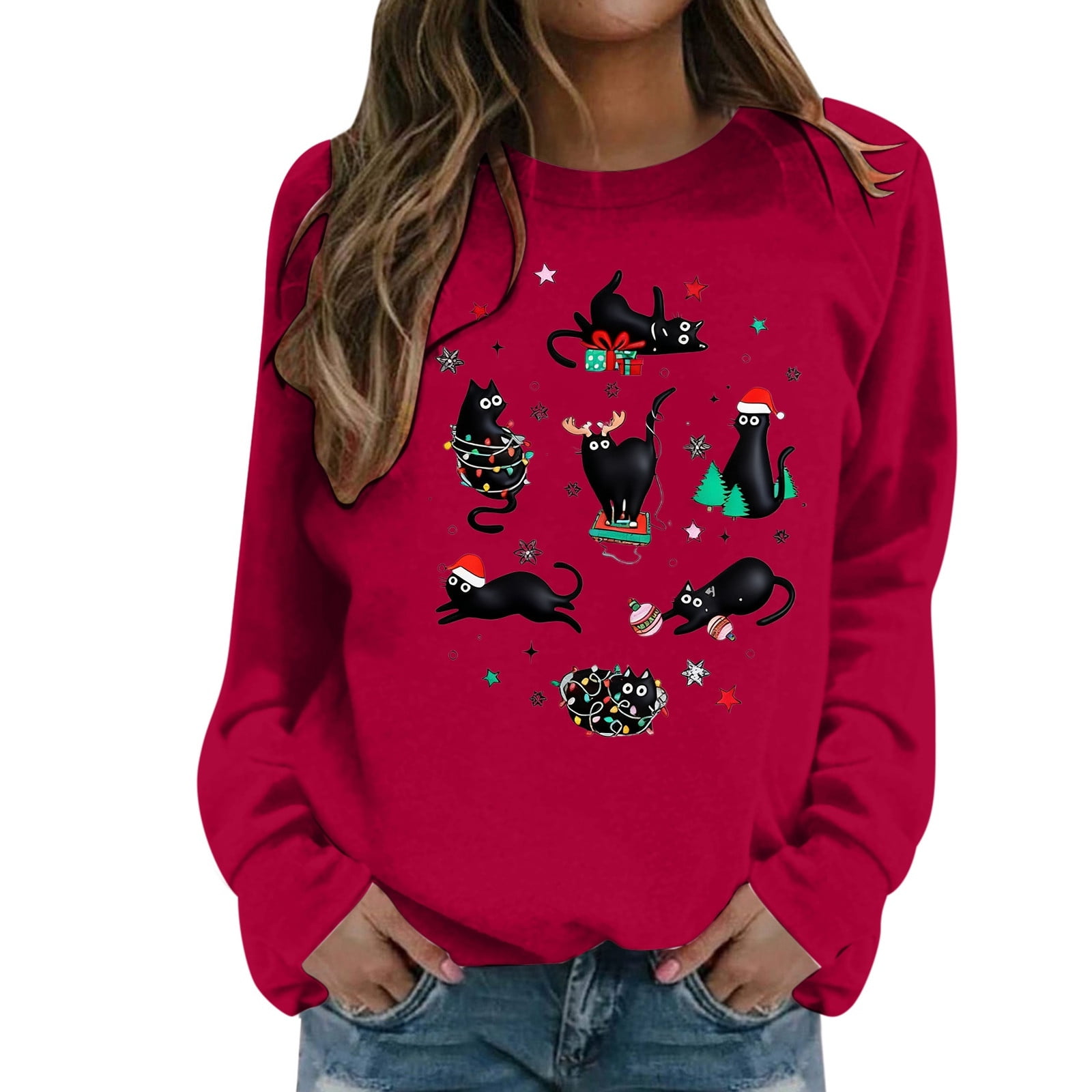 Click here for Huaizzzy Cat Print Long Sleeve Crewneck Sweatshirt... prices