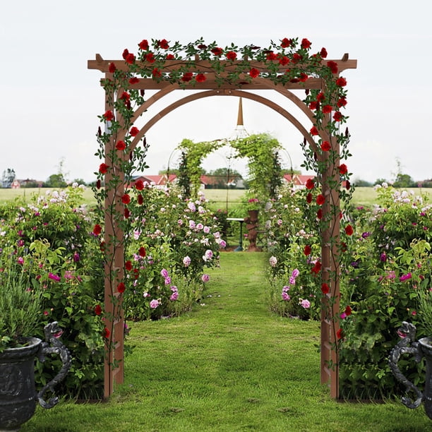 Garden Arch Trellis, Wooden Outdoor Arch for Climbing Plants, Dark ...