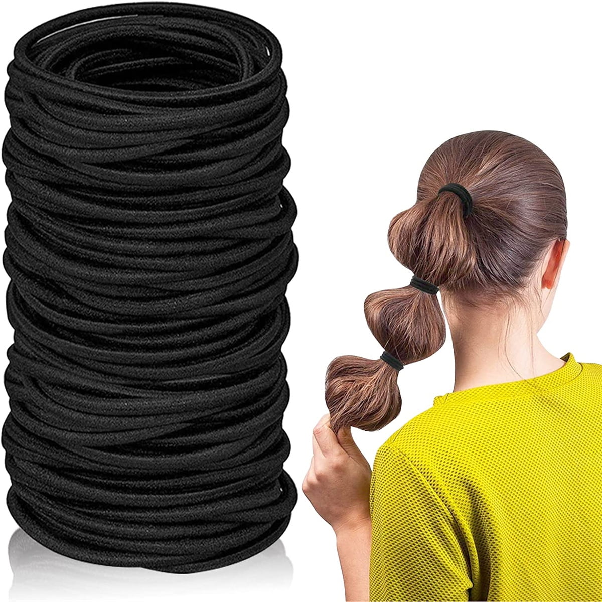 Casewin Elastic Hair Ties, 50Pcs Black Hair Ties for Women Ponytail ...