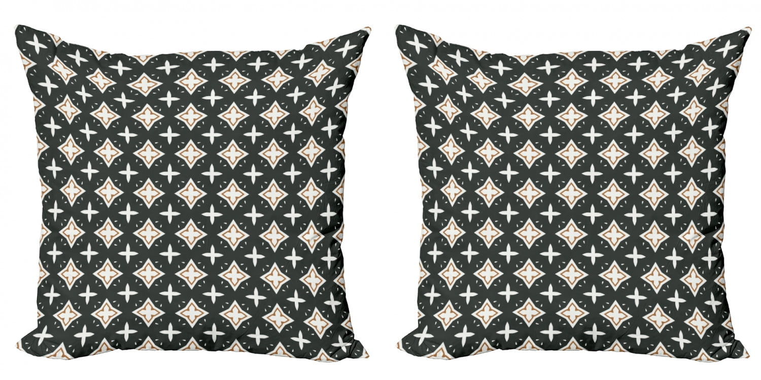 Retro Throw Pillow Cushion Cover Pack of 2, Geometric Pattern with Oval ...