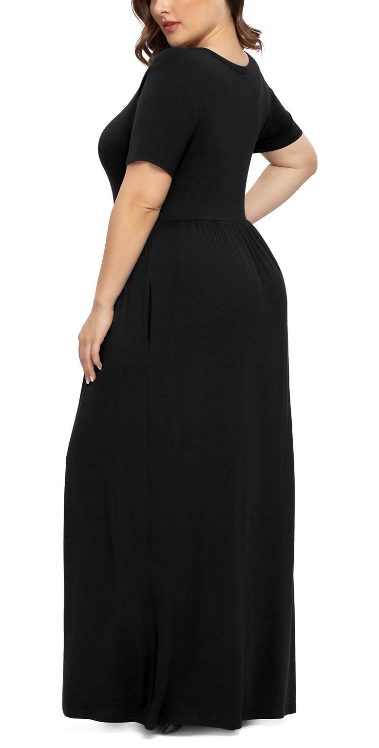 POSESHE Women's Plus Size Short Sleeve Maxi Dress with Pockets，Tunic ...