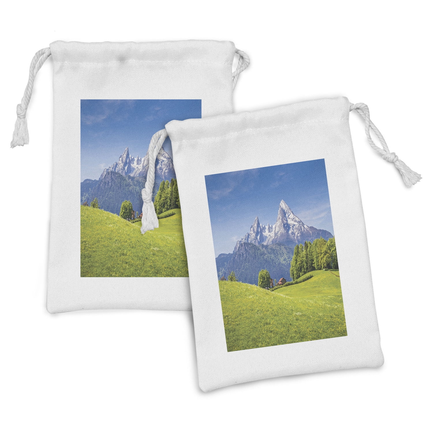 Nature Fabric Pouch Set of 2, Pastoral Landscape in Alps with Meadow ...