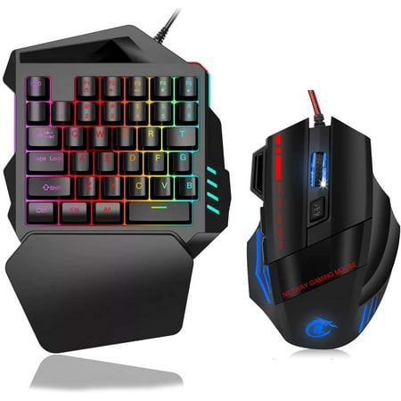 One Hand Gaming Keyboard and Mouse Combo, 35 Keys Wired Mechanical Feel ...
