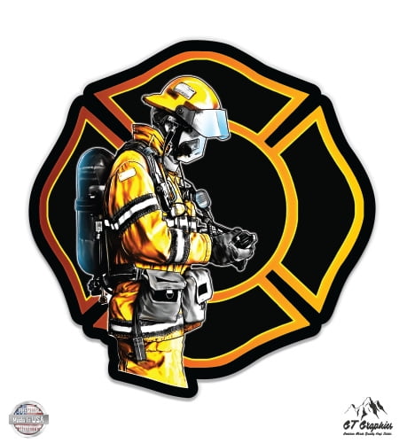 Firefighter - 5" Vinyl Sticker - For Car Laptop I-Pad - Waterproof ...