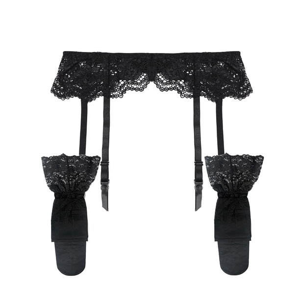 Varsbaby Women's Lace Mesh Flower Embroidery Garter Belt and Stocking ...