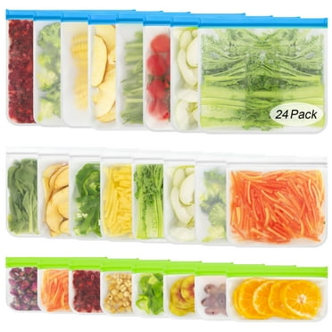 ideaTech Reusable Food Storage Bags, 24 Pack, Leakproof Freezer ...