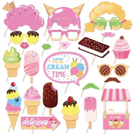 Kristin Paradise 25Pcs Ice Cream Photo Booth Props with Stick, Ice ...