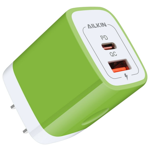 USB C Block,AILKIN 20W PD Type C Charger Block QC3.0 Dual USB Wall Charger Adapter Plug USB C ...