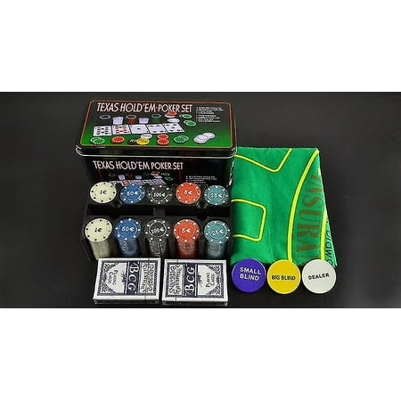 200pcs Portable Poker Chip Set Steel Case Two Card Set Game Family Run ...