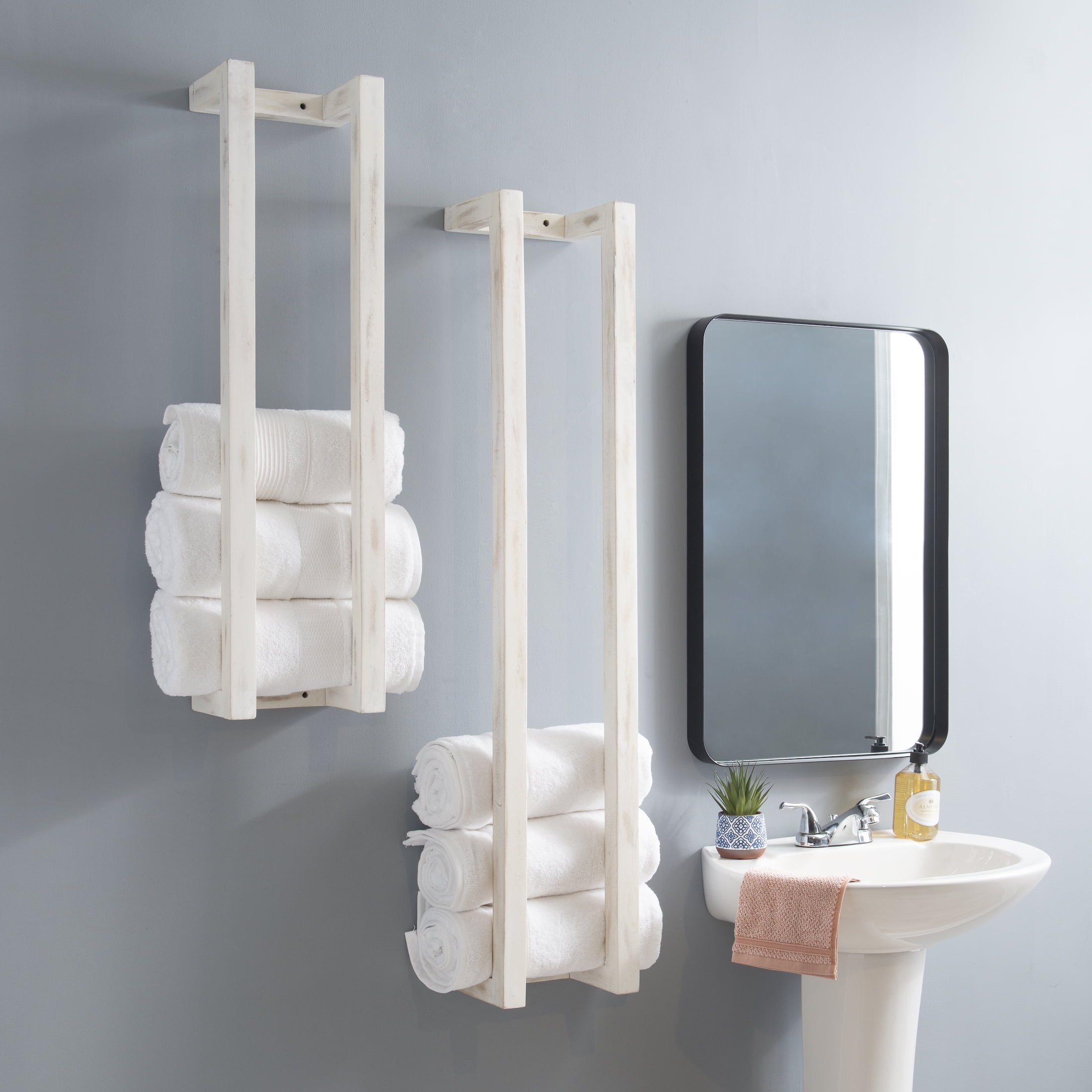 Janelle Wall-Mounted Bathroom Towel Rack, Set of 2, White - Walmart.com