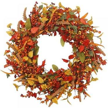 22-23 inch Fall Wreath Berries Front Door Wreath Artificial Leaves ...