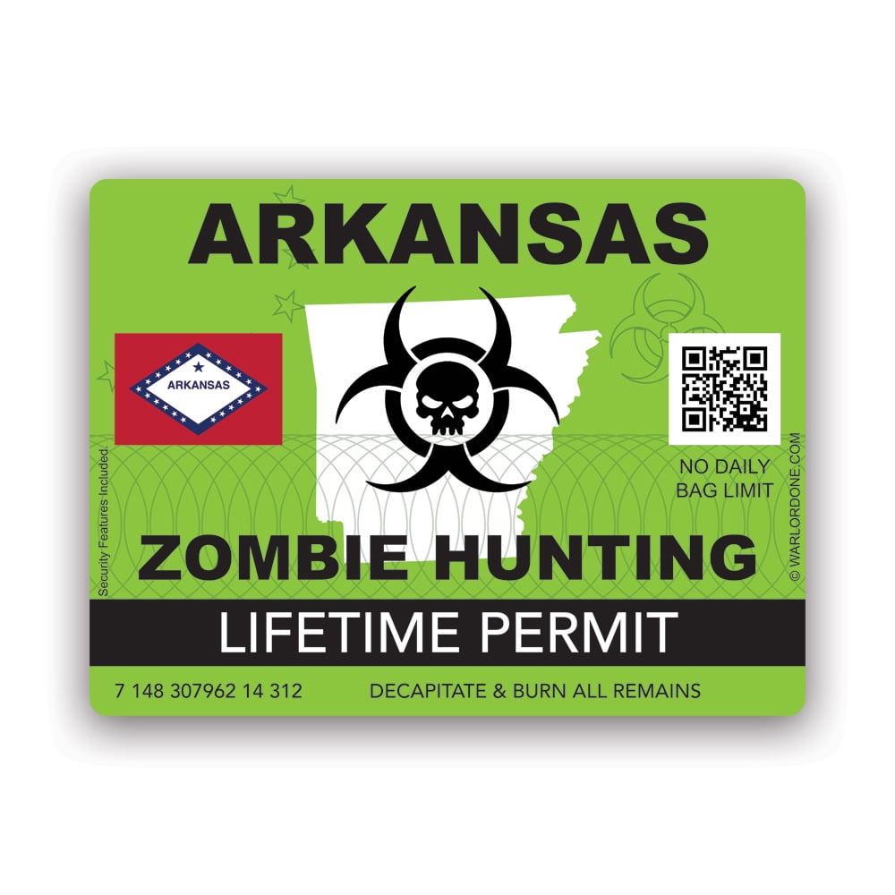 Zombie Arkansas State Hunting Permit Sticker Decal - Self Adhesive ...