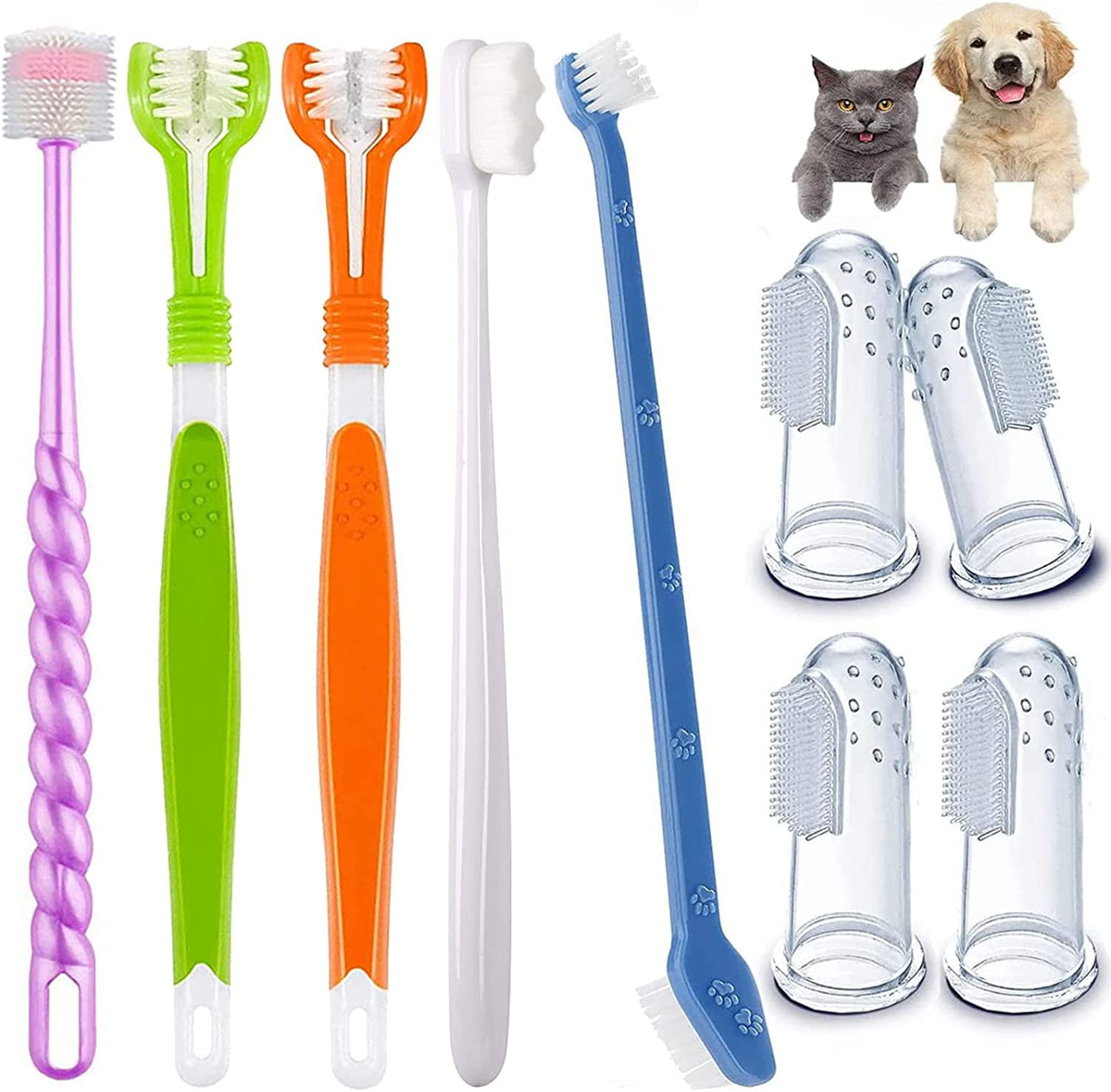 GHSDFBB Dogs Toothbrush Set, 2 Triple Heads Dog Toothbrushes with 4 Pet ...