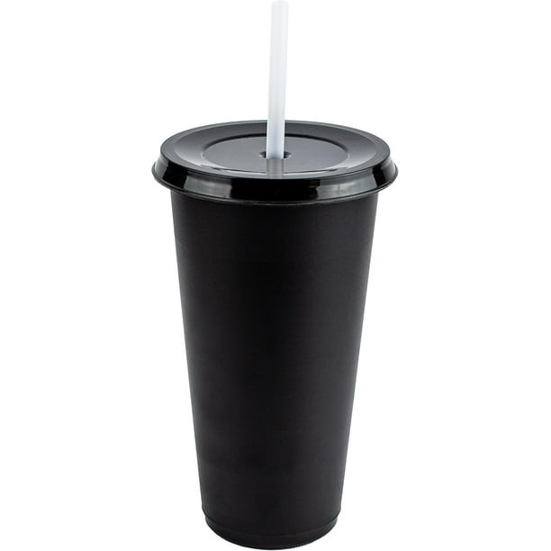 Vasos de plástico con tapa y popote | Vaso reusable tipo termo para ...