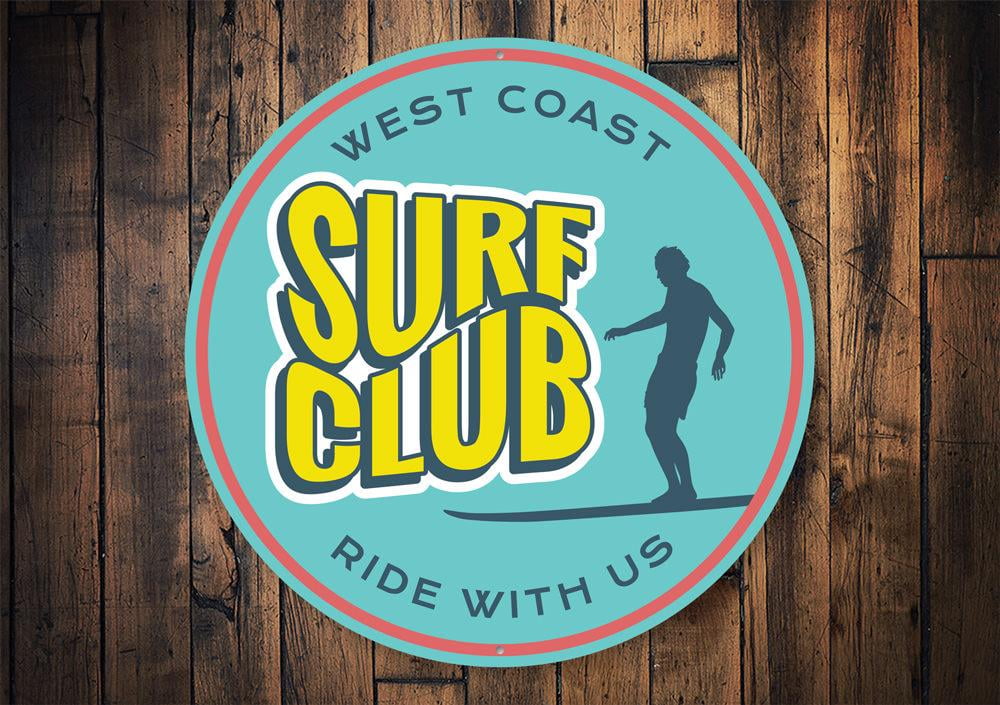 West Coast Surf Club Novelty Decor, Metal Wall Sign - 12" Circle ...