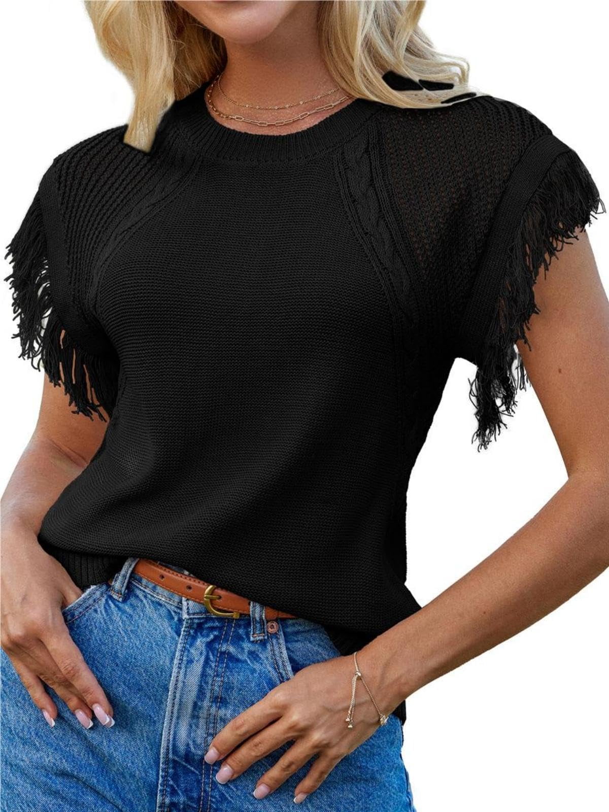 Chaleco tipo jersey GRACE KARIN de punto negro con cuello redondo y ...